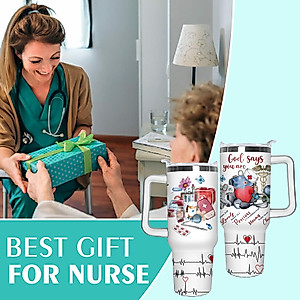 qoepfnsh Nurse Tumbler 40 oz Tumbler with Handle Christian Nurse Travel Coffee Mug Nurse Cup Stainless Steel Insulated 40oz Tumblers with Lid and Straw Nurse Gifts for Women
