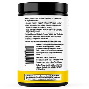 Sandhu's Prebiotic Fiber Supplement Powder –30 Servings- SunFiber® –Low FODMAP Unflavored Supplement for Digestive & Colon Health –- Gluten Free Powder – Supports Gut Health in Men & Women