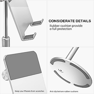 KAERSI Tablet Stand for Desk, Tablet Stand Phone Holder Adjustable Height Compatible with iPhone Pro 11, 9.7, 10.5 Air Mini 4 3 2, Kindle, E-Reader, All Phones (4-12'') - Silver