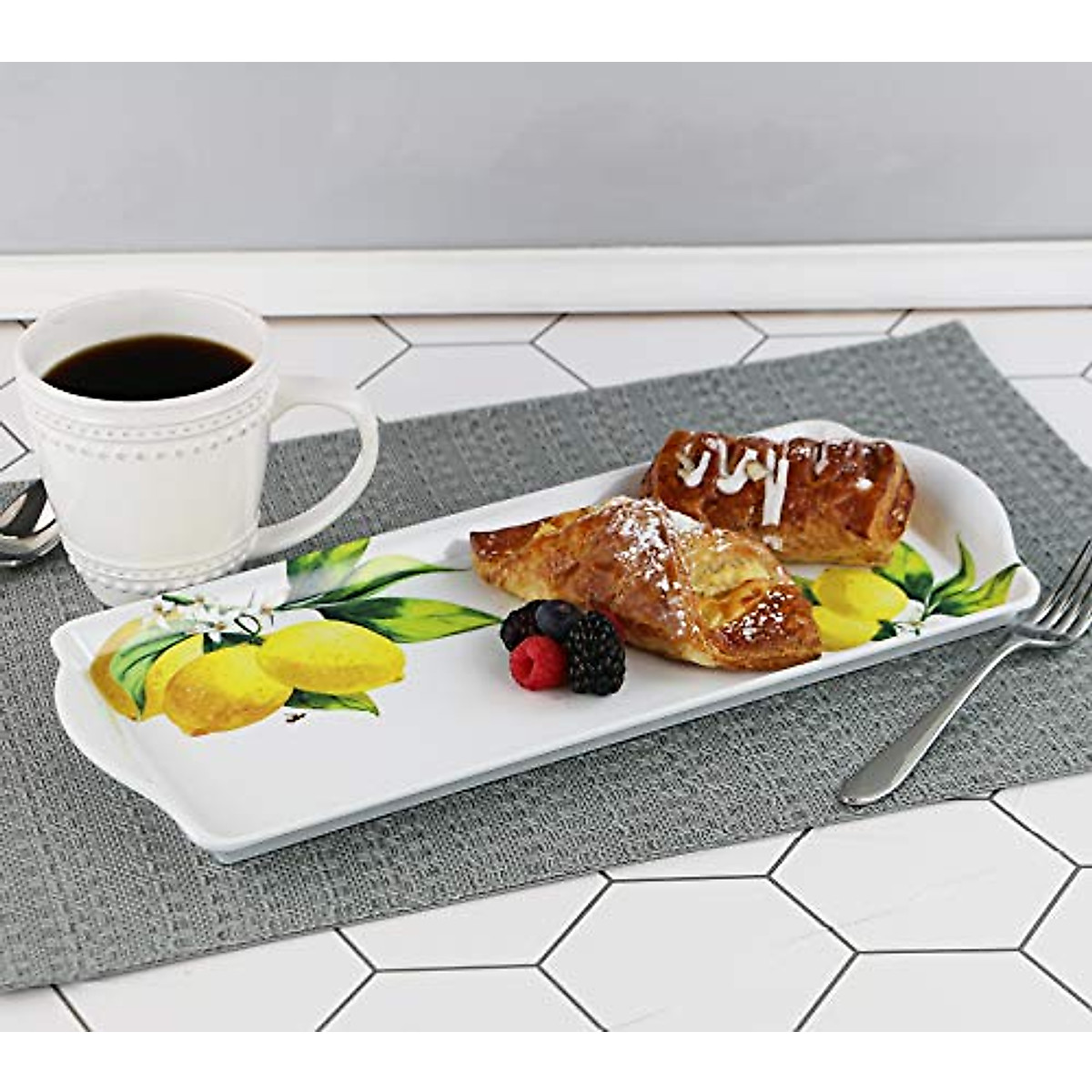 Calypso Basics Melamine Sandwich/Tidbit Tray, White, Lemon, Green, Small (6419)