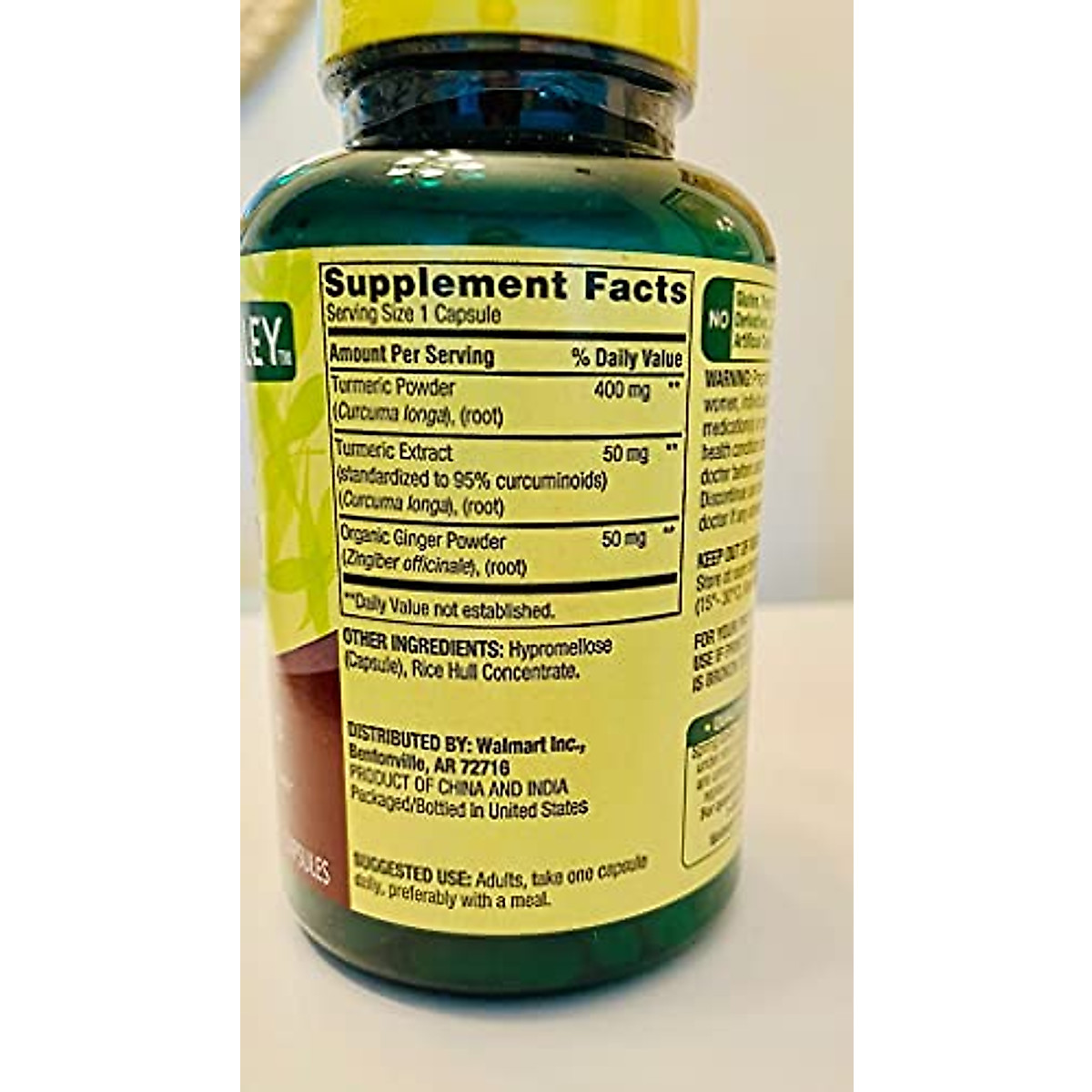 Spring Valley Turmeric Curcumin 500mg with Ginger Powder, General Wellness, 180 Capsules