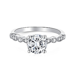 Blocaci 1-1/5 Carat (ctw) Classic Round Engagement Rings for Women Platinum Plated Silver, Moissanite Engagement Rings Wedding Anniversary Rings(size 10)