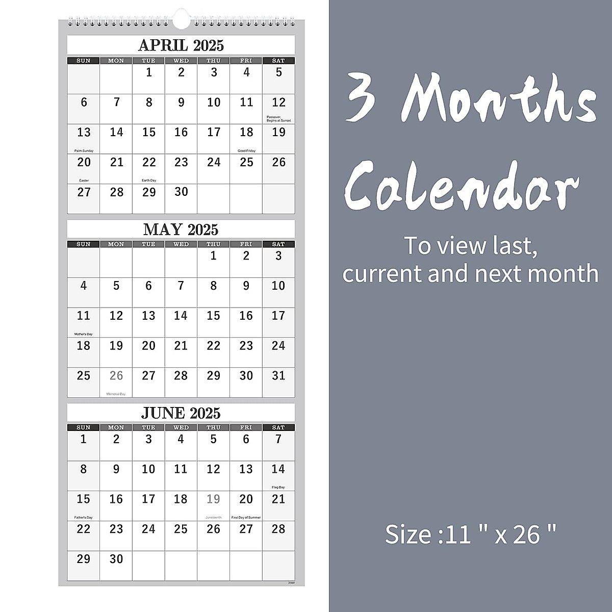 2023-2024 Wall Calendar – Apr.2023 - Jul.2024, 3 Month Calendar Vertical Display, 3-Month Wall Calendar 2023-2024, 11" x 26", Large Monthly Calendar, Lay- Flat, Holidays, Blocks, Perfect for Planning