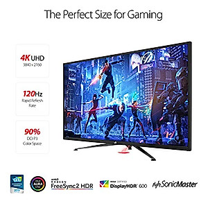 ASUS ROG Strix XG438Q 43” Large Gaming Monitor with 4K 120Hz FreeSync 2 HDR 600 90% DCI-P3 Aura Sync 10W Speaker Non-glare Eye Care with HDMI 2.0 DP 1.4 Remote Control, Black