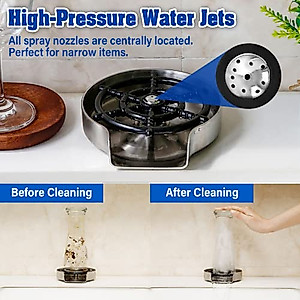 Glass Rinser, Metal Bottle Washer for Kitchen Sink - Cup Washer with 10 Powerful Spray Holes Automatic Faucet Glass Rinser for Bar Kitchen Sink (Silver)