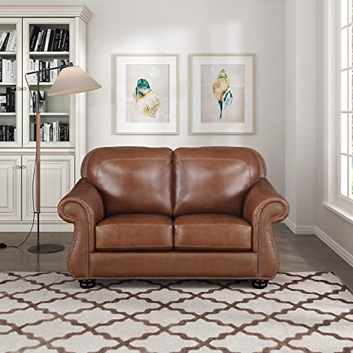 Lexicon Guthrie Leather Match Living Room Loveseat, Camel Brown