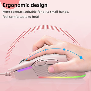 MOTOSPEED V70 USB Wired Gaming Mouse,DPI 6400 ZEUS6400 Optical Sensor,Chorma RGB Backlit,7 Programmable Buttons，Ergonomic PC Gaming Mouse for Laptop, PC, Mac(Pink)
