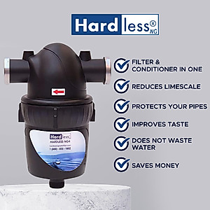 Hardless NG4 Whole House Water Filter - Salt-Free Water Softener Alternative- Reduces Limescale, Sediment & More- Compact, Easy to Install- Comes with 3/4" Inlet/Outlet- Home Water Filtration System