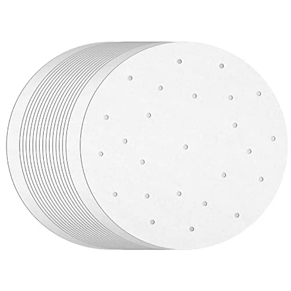 100 Pack Round Air Fryer Liners with Holes for Air Fryer Basket, Dumpling Paper, 10 Inch Perforated Bamboo Steamer Liner Sheets for Baking (White)
