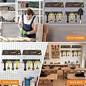 Power Tool Organizer with Charging Station, Heavy Duty Drill Holder Wall Mount, Cordless Drill Storage Rack, Garage Tool Shelf for Storage, Solid Metal Pegboard Wall Organizer Set (2 pack 4 set)