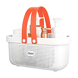 JiatuA Plastic Storage Basket with Handle Portable Shower Caddy Tote Organizer Basket Bin for Bathroom Kitchen Dorm Room Bedroom, White
