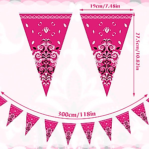 5 Pack Western Cowgirl Bandana Pennant Banner Rose Red Wild West Party Accessory for Western Cowgirl Themed Party Decoration, 10.8 x 7.5 Inch, Rose Red
