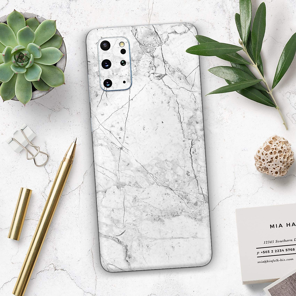 DesignSkinz Cracked Marble Surface Protective Vinyl Decal Wrap Skin Cover Compatible with The Samsung Galaxy S20 (Screen Trim & Back Glass Skin)
