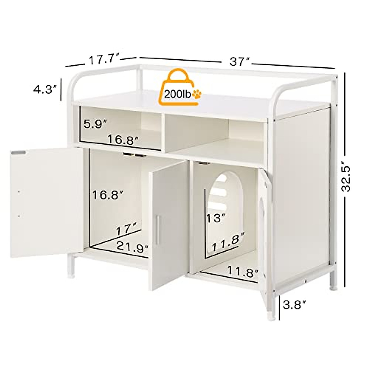 Amunrbrek Litter Box Enclosure,Cat Litter Box Furniture Hidden,Large Washroom with Scratching Pad,Modern Cabinet White
