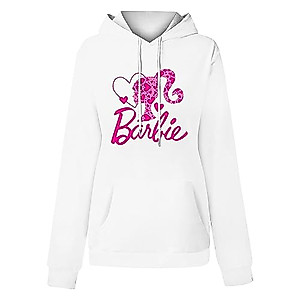 wkind olades Bar-bie Come On Let's Go Party Hoodies for Women Oversized Hooded Sweatshirts Fleece Casual Long Sleeve Pullover Loose Lightweight Fall Clothes 2023 White
