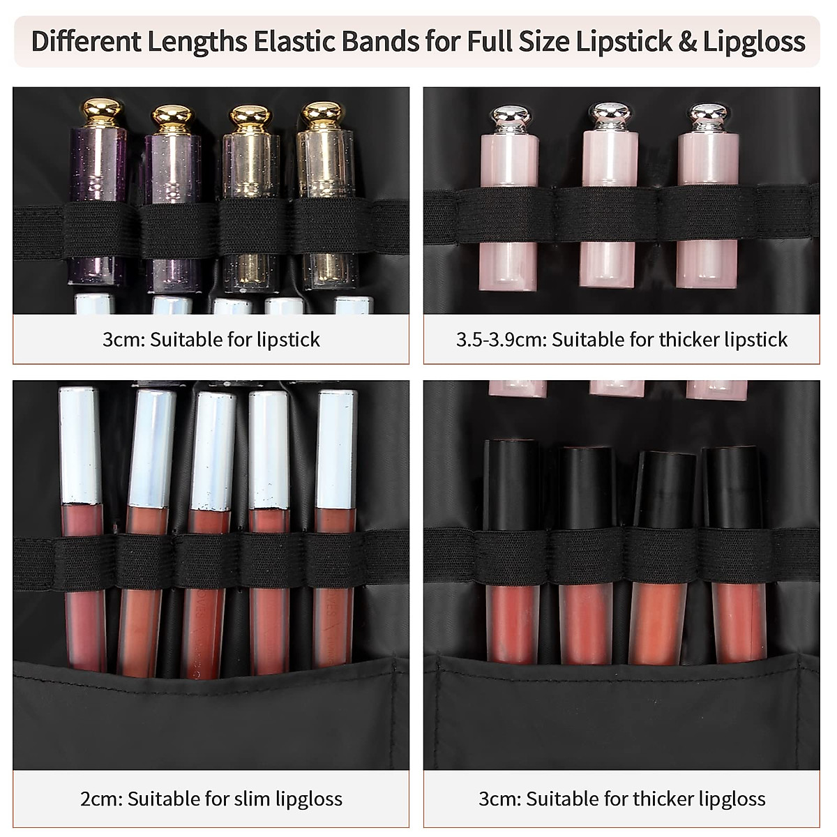 Lipstick Organizer - 32 Slots, Portable Lip Glosses Bag, Travel Lipstick Holder with 3 Different Lengths Elastic Bands, Cosmetic Makeup Storage Bag - Lipstick and Lip Glosses Are Not Included (1pcs)