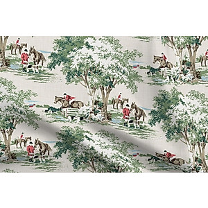 Spoonflower Fabric - Equestrian Toile Fox Hunting English Traditional Hunt Pony Horse Printed on Petal Signature Cotton Fabric by The Yard - Sewing Quilting Apparel Crafts Decor
