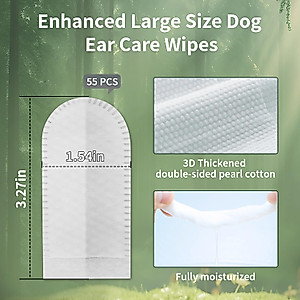 Borgobrufa Dog Ear Finger Wipes, Pet Ear Cleaner Wipes Disposable Natural Ear Relief Cleaning Pads Finger Sleeves for Dog Cat Remove Earwax Odor Soothe Ear Itching and Infection, Cat Ear Wipes, 55 Pcs
