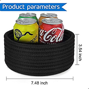 Hispqser 2pack Black Woven Baskets, Natural Small Cotton Rope Storage Cute Round Decorative for Toys Decorative Hamper for Nursery Round Thicken Kids Baskets Key Bowl 7.48 * 7.48 * 3.54 inches