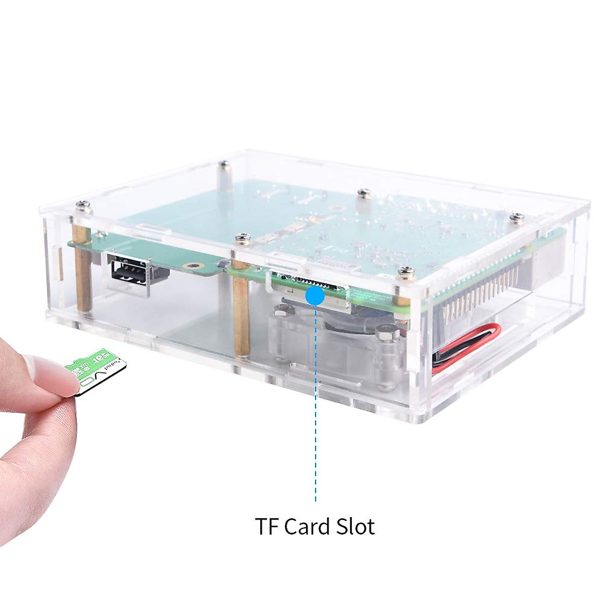 GeeekPi Acrylic Set-top Box Kit for Raspberry Pi, Pi 4 Case with 4010 Fan 5V (Blue LED Light) + Pi 4 Heatsinks + Extension Board for Raspberry Pi 4 Model B