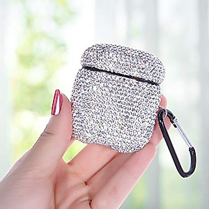 Sparkly Diamond Case for AirPods with Keychain, Shockproof Protective Premium Bling Rhinestone Cover Skin Compatible with AirPods Charging Case 2 & 1(White+AB C5)
