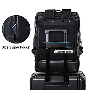 TIDING Napa Leather Multiple Backpack 15 Inch Laptop Bag Casual Travel Daypack with Shoe Compartment