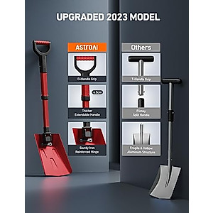 AstroAI 39" Folding Snow Shovel for Car, Extendable Snow Shovel with Thickened Aluminum Handle and Reinforced Iron Hinge, Portable and Multifunctional for Cars, Snowmobiles, Camping and Mud, Red
