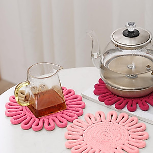 Trivets for Hot Pots and Pans, Trivets for Hot Dishes,Potholders for Kitchen,Hot Pads Hot Mats,Table Decorations,Set of 3, 100% Cotton,7.5"(Pink)