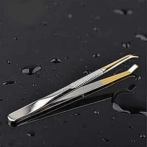 LZIYAN Stainless Steel Eyebrows Tweezers,Eyebrow Plucking Clip,Facial Hair Splinter and Ingrown Hair Removal Makeup Tool 8.5cm/3.35inch,Golden