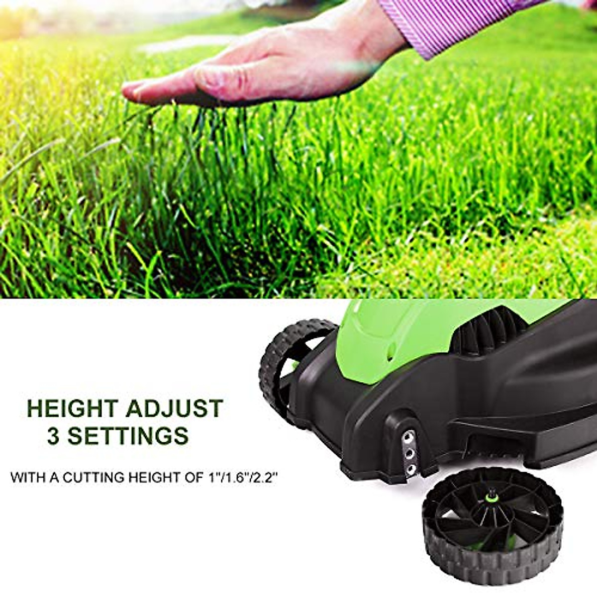 UIIAIOUIAIO Electric Lawn Mower, 14 Inch 12 Amp with Grass Bag and Height Adjustment for Green Lawns. Foldable Handle and Push Corded Design(Green)