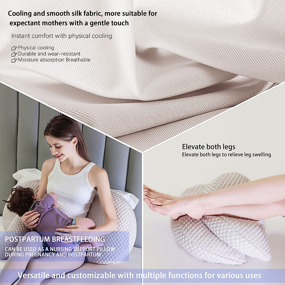 taynoes Pregnancy Pillows Cooling for Sleeping, Maternity Pillows, Detachable and Adjustable Double-Sided Support for Pregnant Women Back, Belly, Stomach,Hip Pregnancy Must Haves (Coffee)