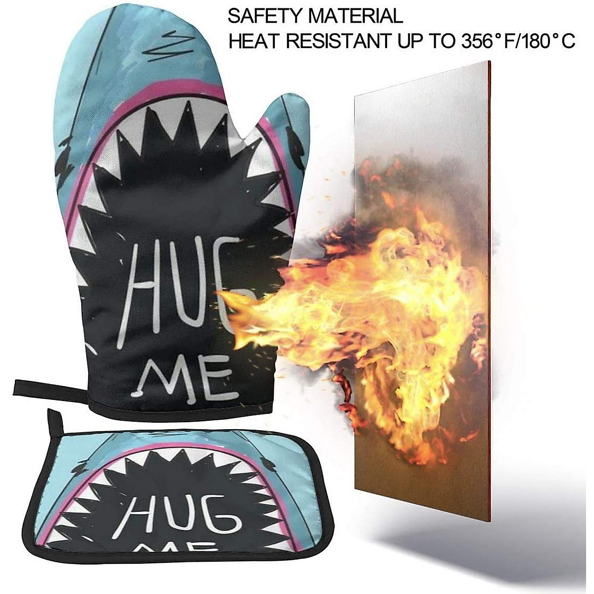 Shark Mouth Hug Me Oven Mitts and Pot Holders Sets of 2,Resistant Hot Pads,Flexible Cooking Oven Gloves for Microwave BBQ Cooking Baking Grilling