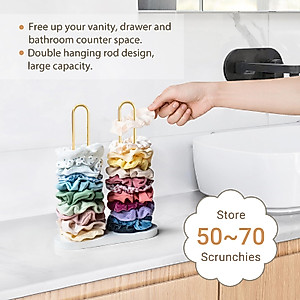 Dahey Scrunchie Holder Hair Tie Organizer Stand 2 Tier Metal Scrunchies Organizer Modern Hair Accessories Organizer Storage Display 50-70 Scrunchies Jewelry Scrunchy Holder for Girls, Gold