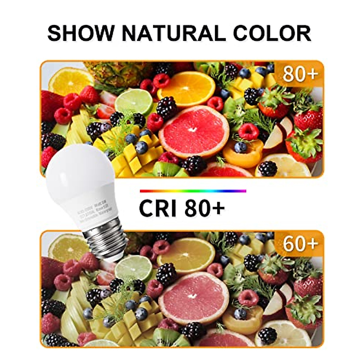 Warm White A15 Appliance Light Bulb, 40W Equivalent, 120V, 2700K, E26 Medium Base, LED Light Bulbs for Refrigerator, Fridge, Freezer, Stove Hood, Range Hood, Waterproof, Shatterproof, Not Dimmable