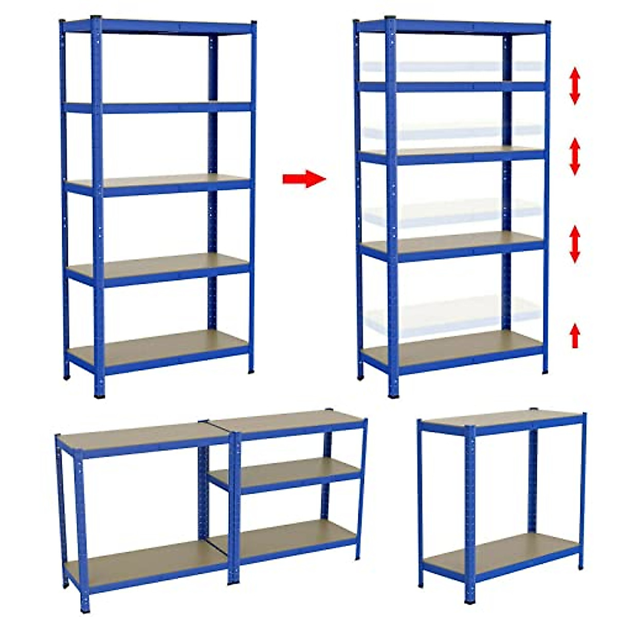 5-Tier Meta Garage Shelving,Heavy Duty Storage Shelves for Garage Storage,875kg Capacity Adjustable Metal Shelves for Storage Shelving, Heavy Duty Shelving, Industrial Storage Racks,148x70x30cm