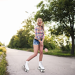 Roller Skates for Women with PU Leather High-top Double Row Rollerskates, Unisex-Adult Indoor Outdoor White Derby Skate Size 7 with Adjustable Fast Braking for Beginner