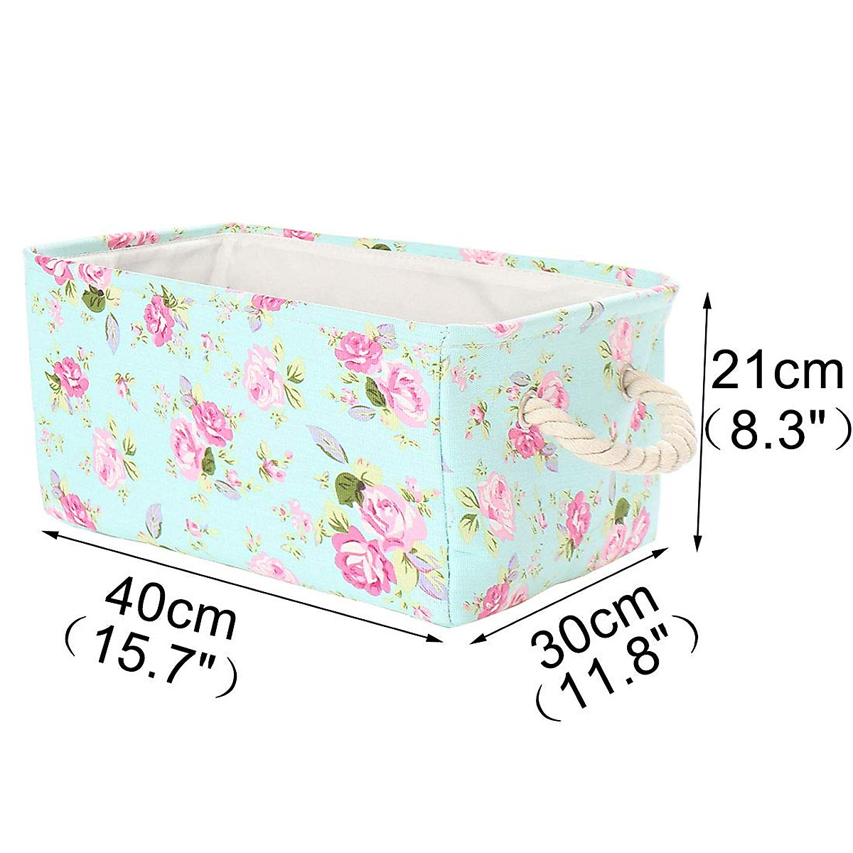 uxcell Storage Basket Bin with Rope Handles, Decorative Fabric Laundry Basket for Clothes Toy Closet Organizer,Floral (Medium -15.7"x11.8"x8.3")