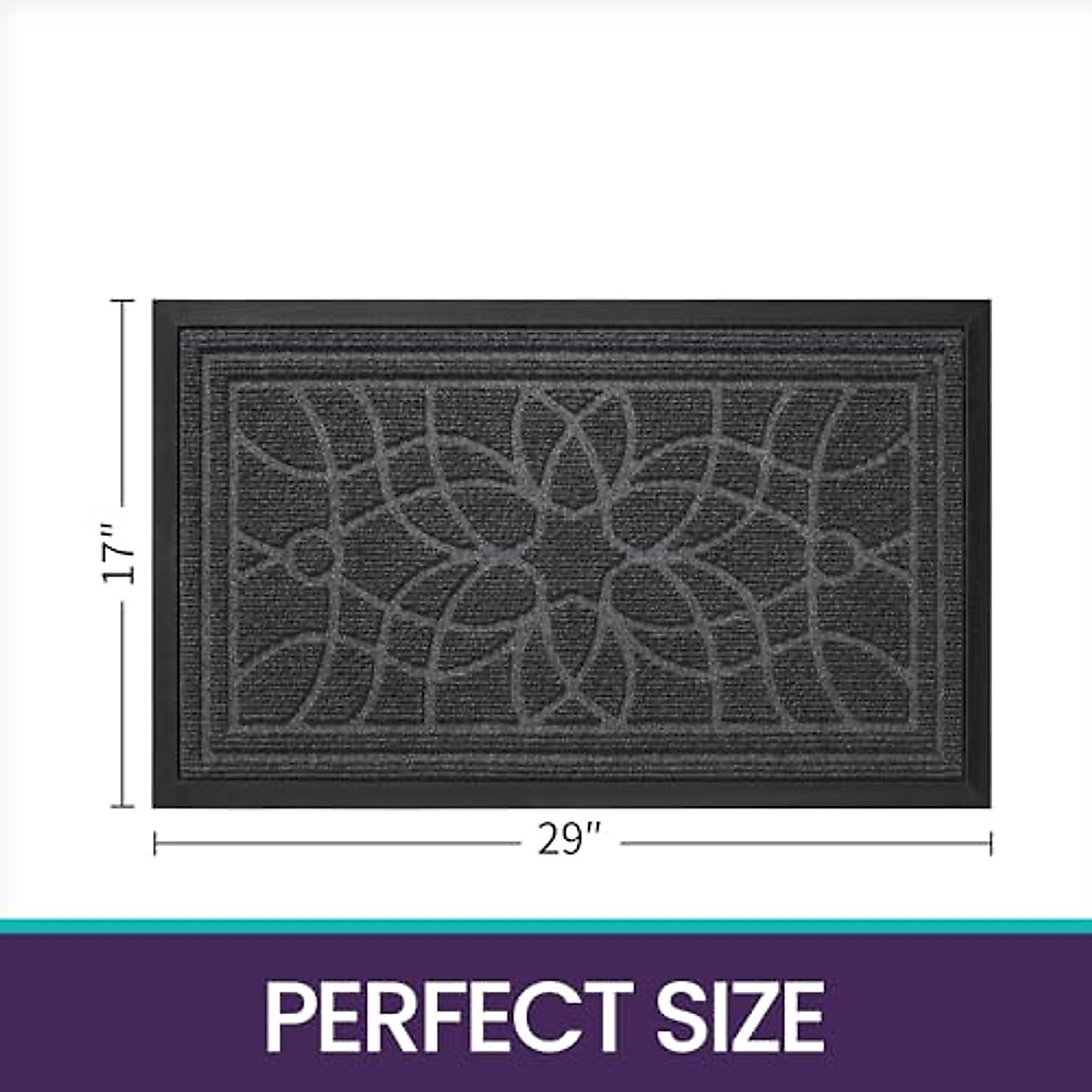 DEXI Front Door Mat, Welcome Mat Heavy Duty Durable Low Profile Outside Doormat for Entryway, Patio, Garage, High Traffic Areas, 17"X29", Grey