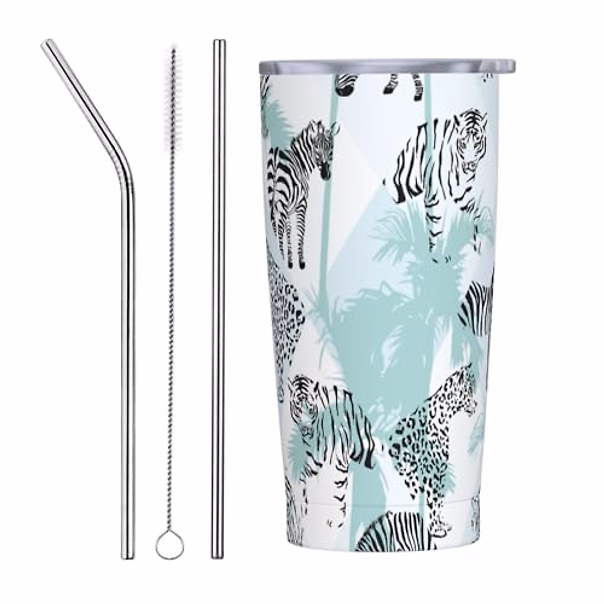 Yaxongx 20oz Tumbler Leopards Tiger Zebra Double Wall Vacuum Insulated Coffee Mug with Lid and Metal Straw Brush Reusable Stainless Steel Water Bottle Travel Cup Gifts for Car Ice Drinks Hot Beverage
