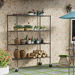 Raynesys Wire Shelving, 2000 Lbs Heavy Duty 60x24x72 Inch Shelving Metal Shelves with 4" Wheels, 4-Tier NSF Steel Wire Storage Shelf Commercial Grade Adjustable Utility Rack for Garage Kitchen, Black