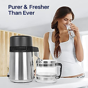 PUREPLUS Water Distiller, 304 Stainless Steel Distilling Water Purifier, with Glass Container, 750W Countertop Water Distiller for Home