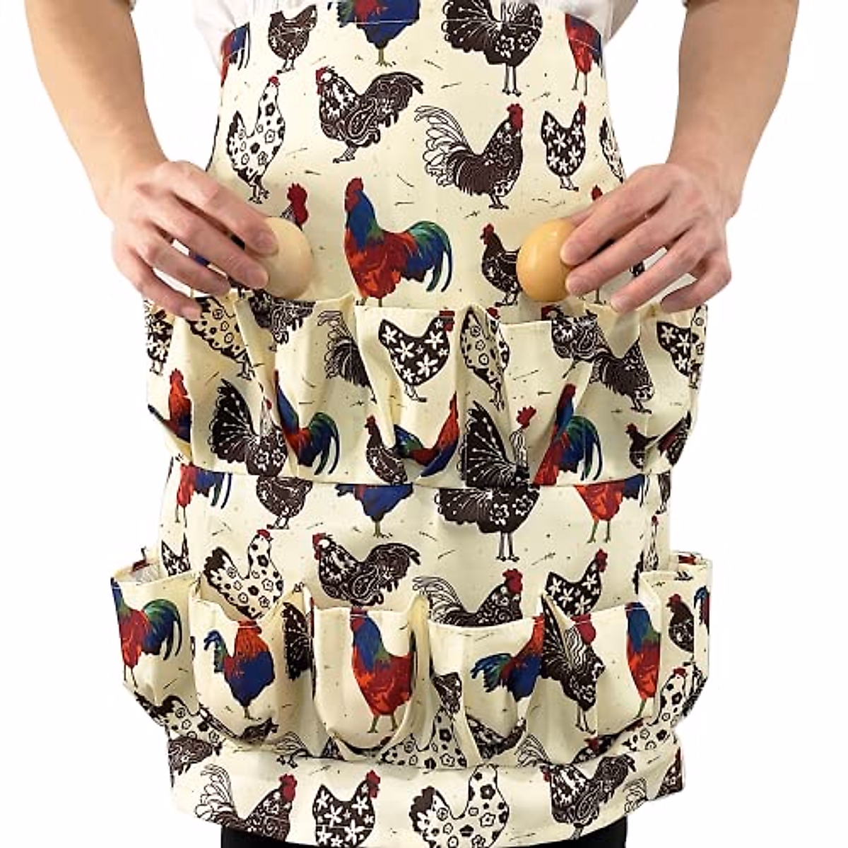 NahNah Egg Apron, 15 Deep Pockets Egg Collecting Apron for Chicken Duck Goose Eggs, Durable Canvas Egg Holding Aprons Gift for Chicken Owners