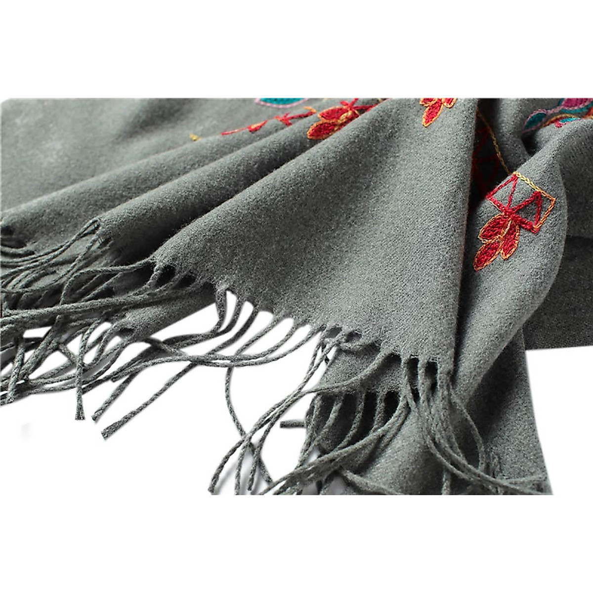Urban CoCo Women's Embroidered Oversize Tassel Shawl Scarf Wraps for Women (Gray)