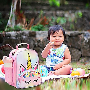 BTOOP Lunch Box Kids for Girls Insulated Lunch Bag Cute Reusable Toddler Thermal Meal Cooler Tote Bags with Removable Shoulder Strap for School Travel (Rainbow 1)