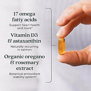 New Chapter Wholemega Fish Oil Supplement - Wild Alaskan Salmon Oil with Omega-3 + Vitamin D3 + Astaxanthin + Sustainably Caught - 180 ct, 1000mg Softgels