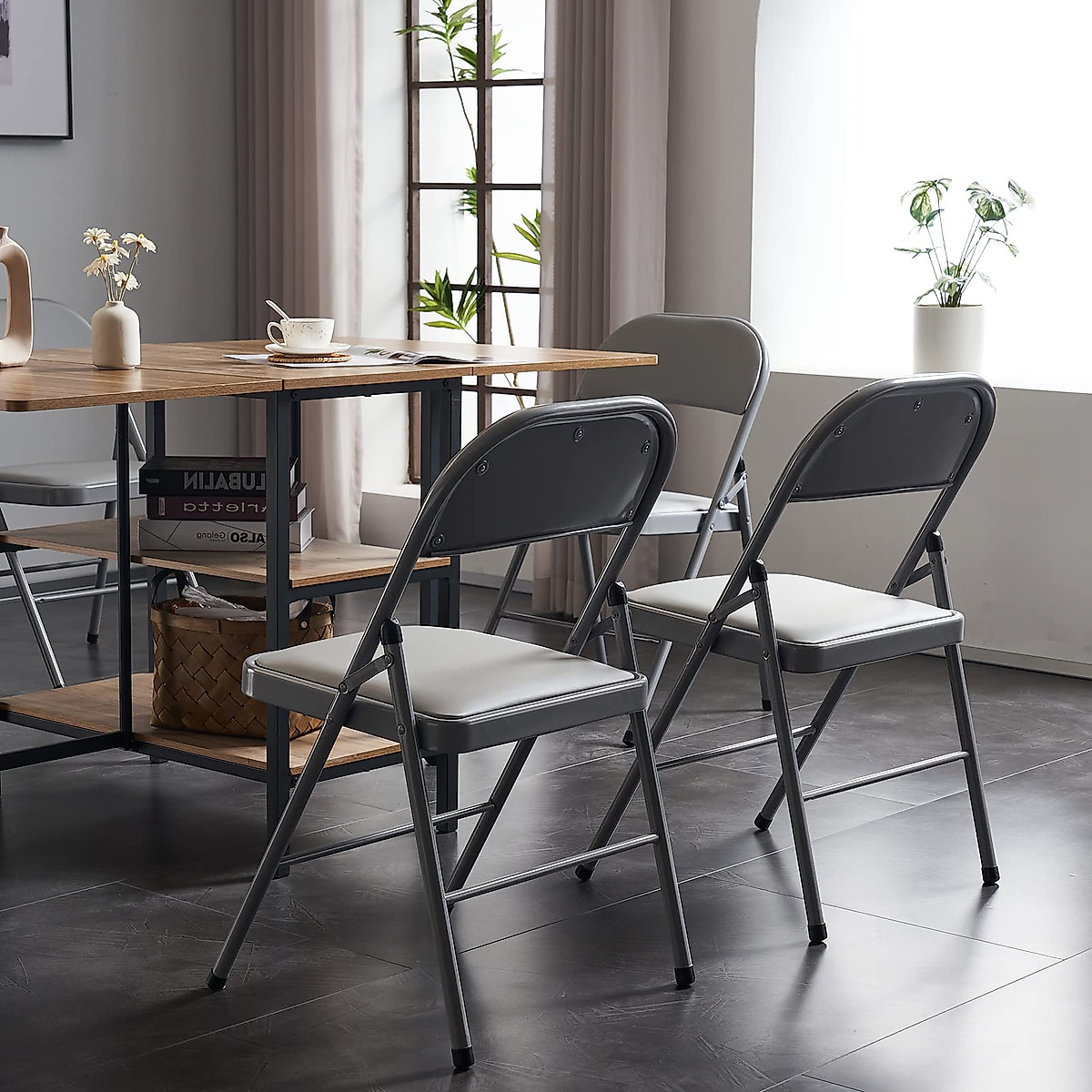 Karl home 6 Pack Grey Folding Chairs with Padded Seats for Outdoor & Indoor, Portable Stackable Commercial Seat with Steel Frame for Events Office Wedding Party, 330lbs Capacity