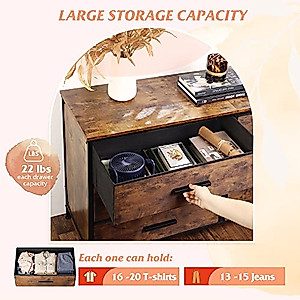 WLIVE Wide Dresser with 6 Drawers, TV Stand for 60" TV, Fabric Double Dresser, Large Storage Tower Unit, Chest of Drawers for Bedroom, Closet, Living Room, Hallway, Nursery, Rustic Brown