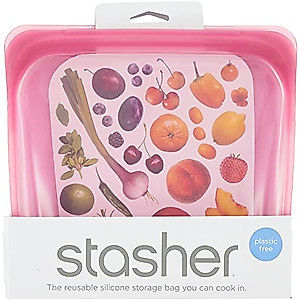 Stasher Reusable Silicone Storage Bag, Food Storage Container, Microwave and Dishwasher Safe, Leak-free, Sandwich, Hibiscus