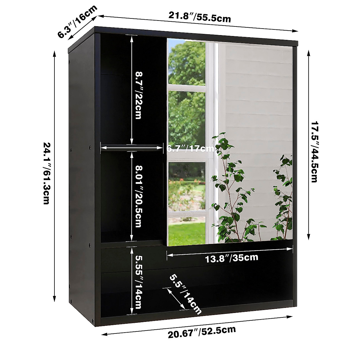 SMIBUY Bathroom Mirror Cabinet Wall Mounted, Bamboo Space Saver Medicine Cabinet, Wall Hanging Over Toilet Storage Cabinet with Mirror Door and Adjustable Shelf (Black)