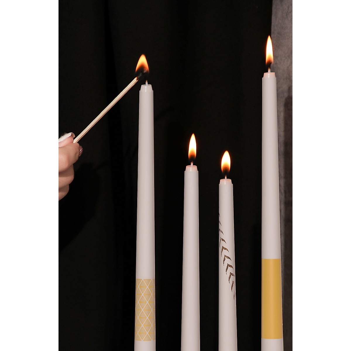 12 Inch White Taper Candles with Gold Leaf, Dripless Tapered Candle Up to 9 Hour+ Burning Time, Unscented and Smokeless Handmade Gift for Events, Dinner, Home Decor, Christmas